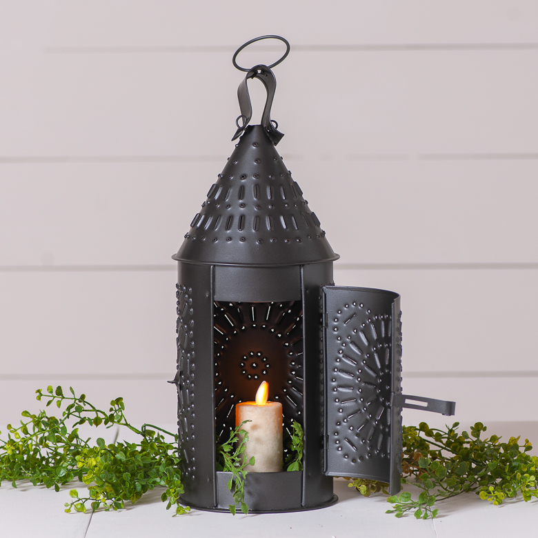 15-Inch Primitive Lantern in Smokey Black | Irvins Tinware