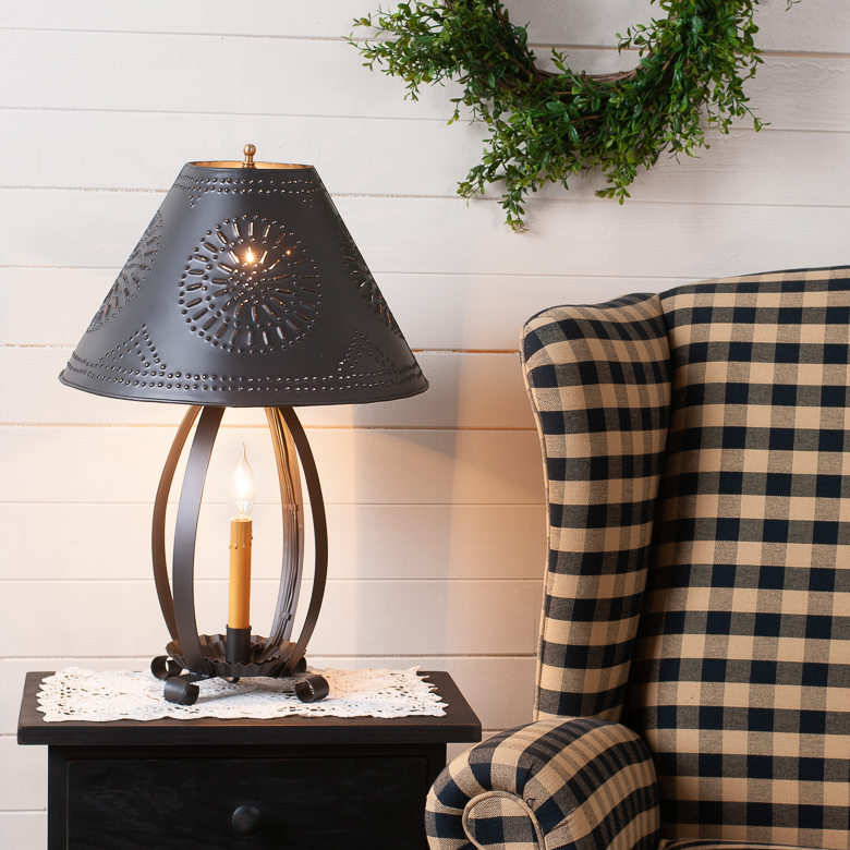 Lizzie Ross Lamp in Smokey Black with Metal Tapered Shade | Irvins Tinware