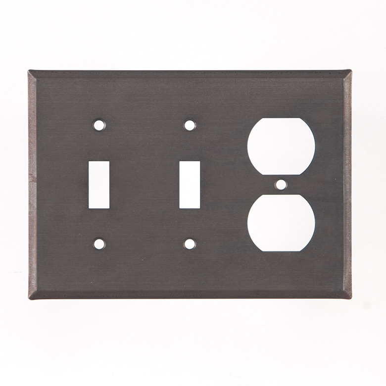 Double Switch and Outlet Cover Unpierced in Blackened Tin | Irvins Tinware